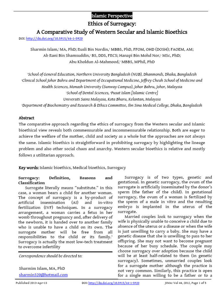 Islamic Bioethics on Surrogacy Ethics | PDF | Surrogacy | In Vitro ...