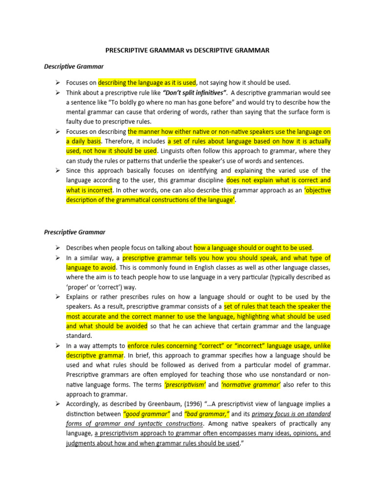 Prescriptive, Descriptive, Formal, Functional, & Pedagogical Grammar ...