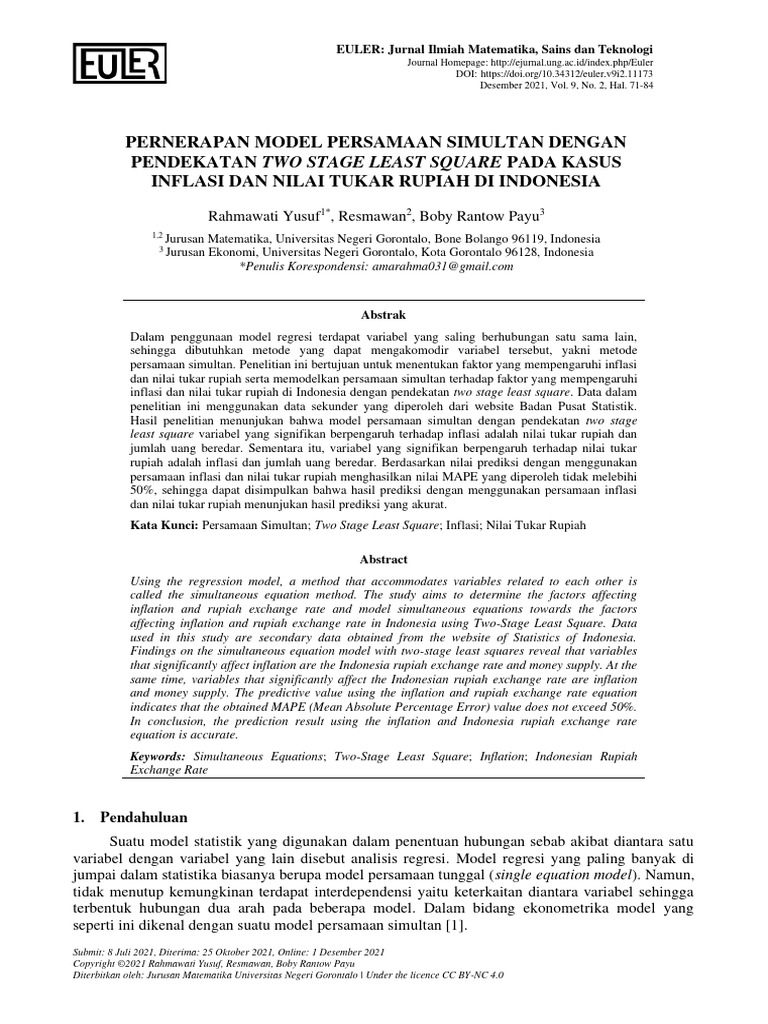 Pernerapan Model Persamaan Simultan Dengan Pendekatan Two Stage Least ...
