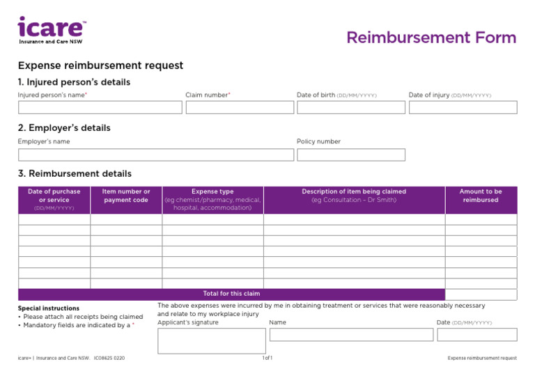 Workers' Comp Reimbursement Form | PDF