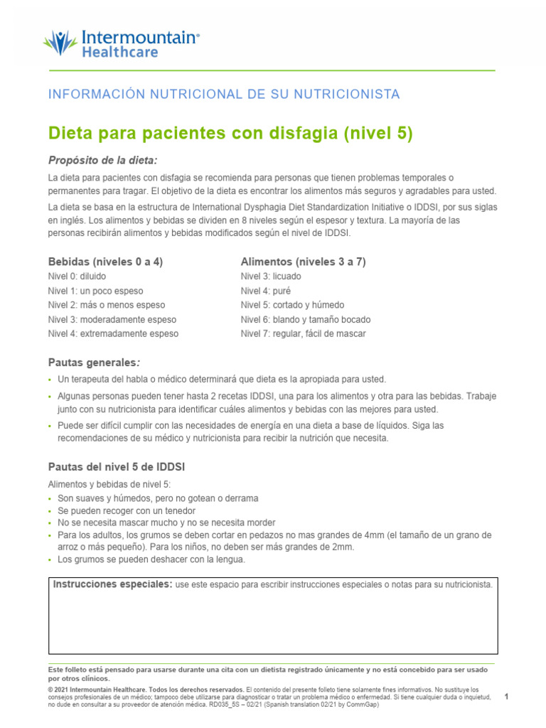 Dysphagia Diet IDDSI Level 5 Food List Spanish | PDF | Postres | Cereales