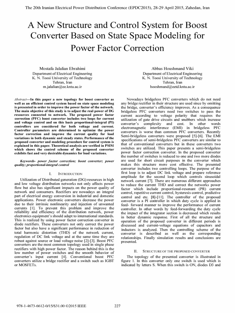 Boost Converter Based On State Space Modeling Ebrahimi2015 | PDF | Rectifier | Electric Power