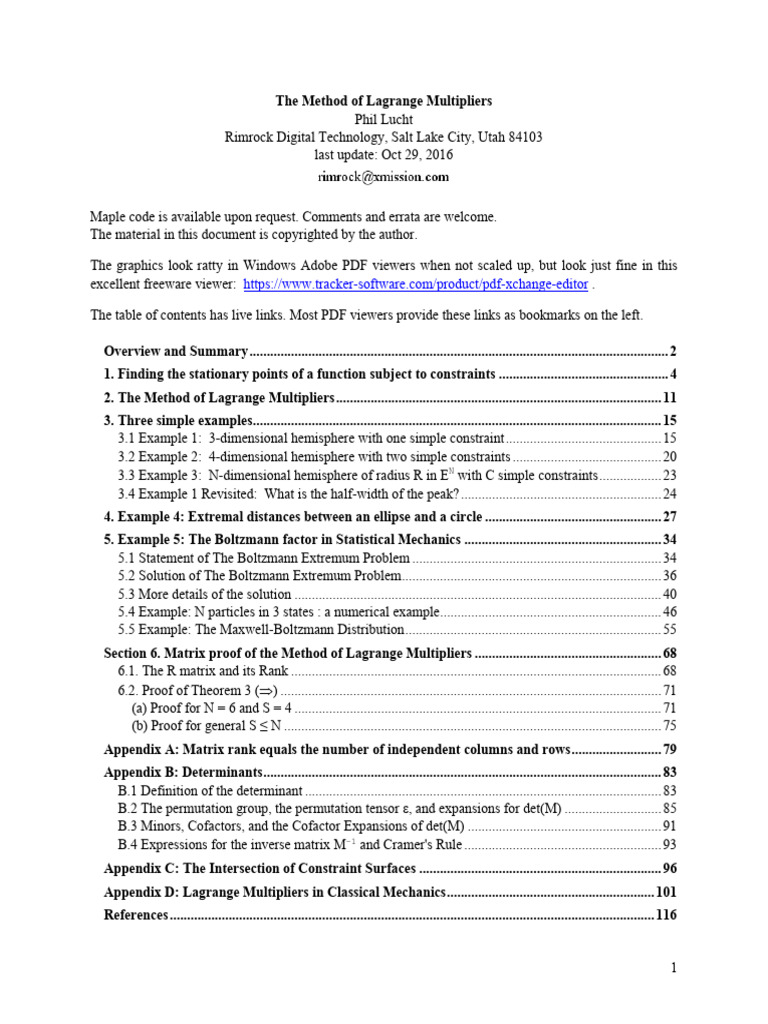 The Methodof Lagrange Multipliers | PDF | Vector Space | Matrix ...