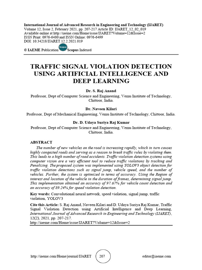 Traffic Signal Violation Detection Using | PDF | Artificial Neural Network | Deep Learning