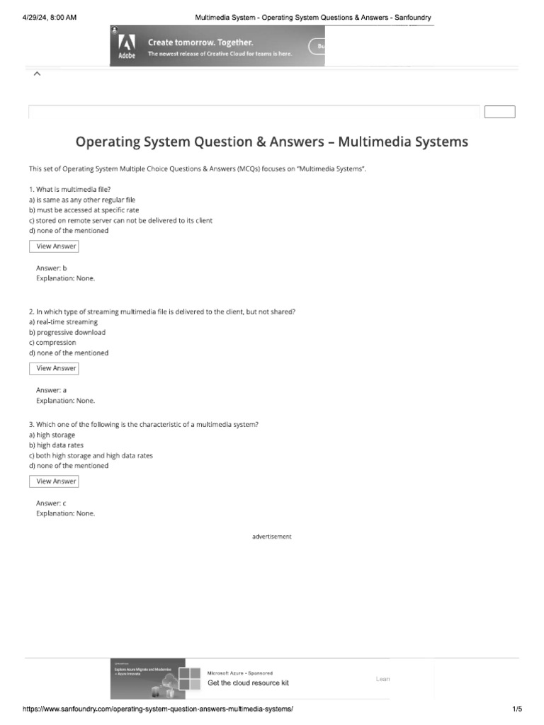 Multimedia System1 Ds Mcqs | PDF