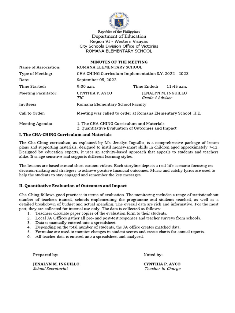 CHA CHING Curriculum Implementation 2022 | Download Free PDF | Curriculum | Behavior Modification