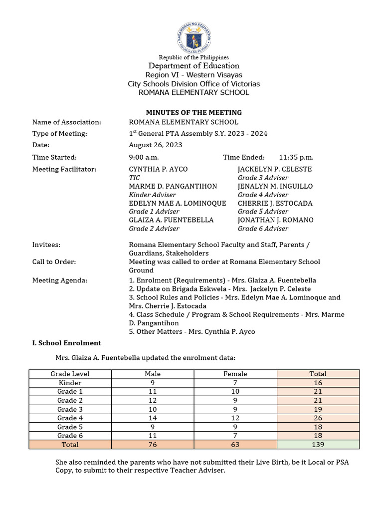 1st PTA General Assembly 2023 | PDF