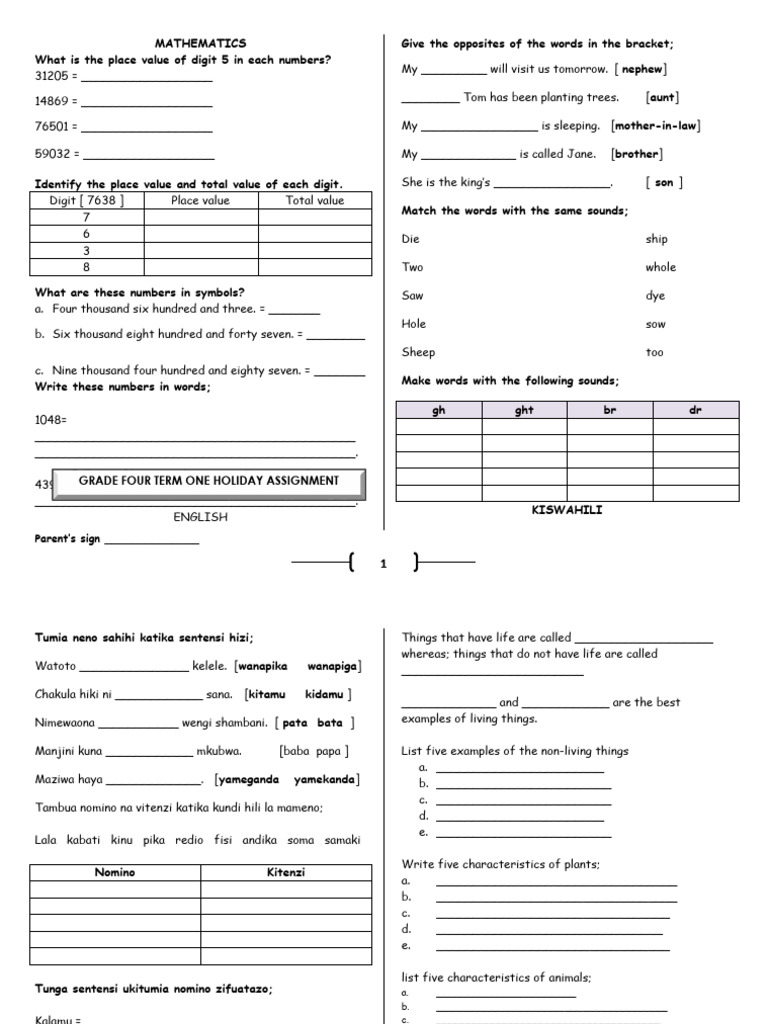 Grade 4 April Holiday Assignments 2024 | PDF | Soil | Compost