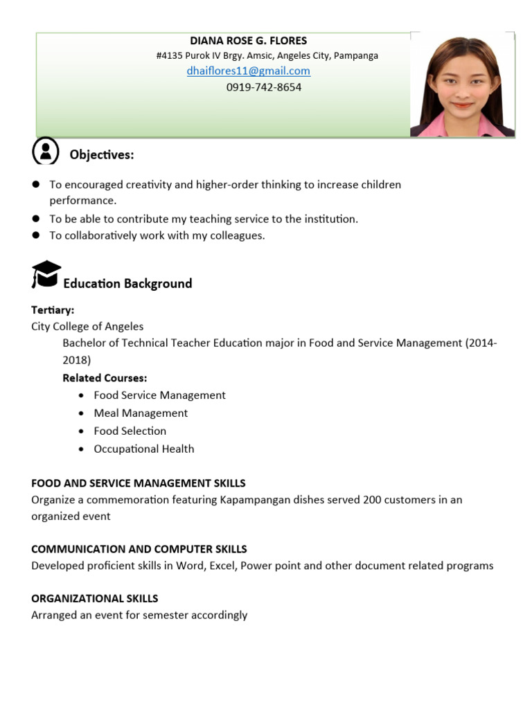 DIANA ROSE FLORES CV 2021 Updated | PDF | Behavior Modification | Learning