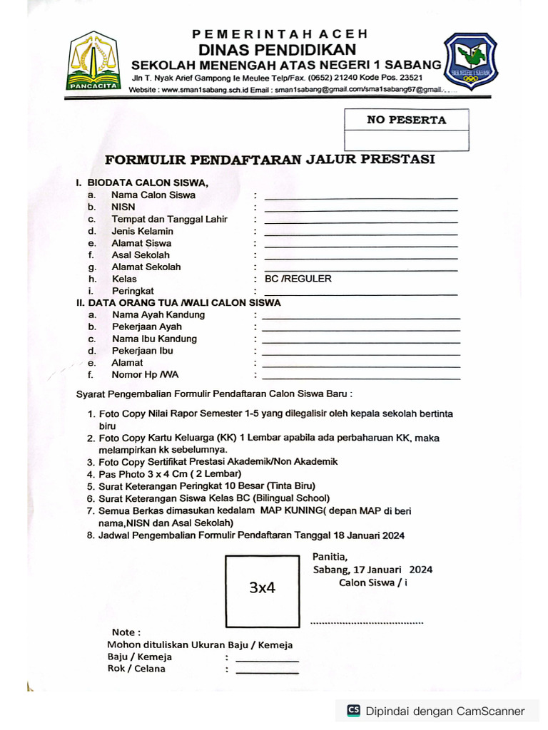 Formulir Siswa Prestasi | PDF