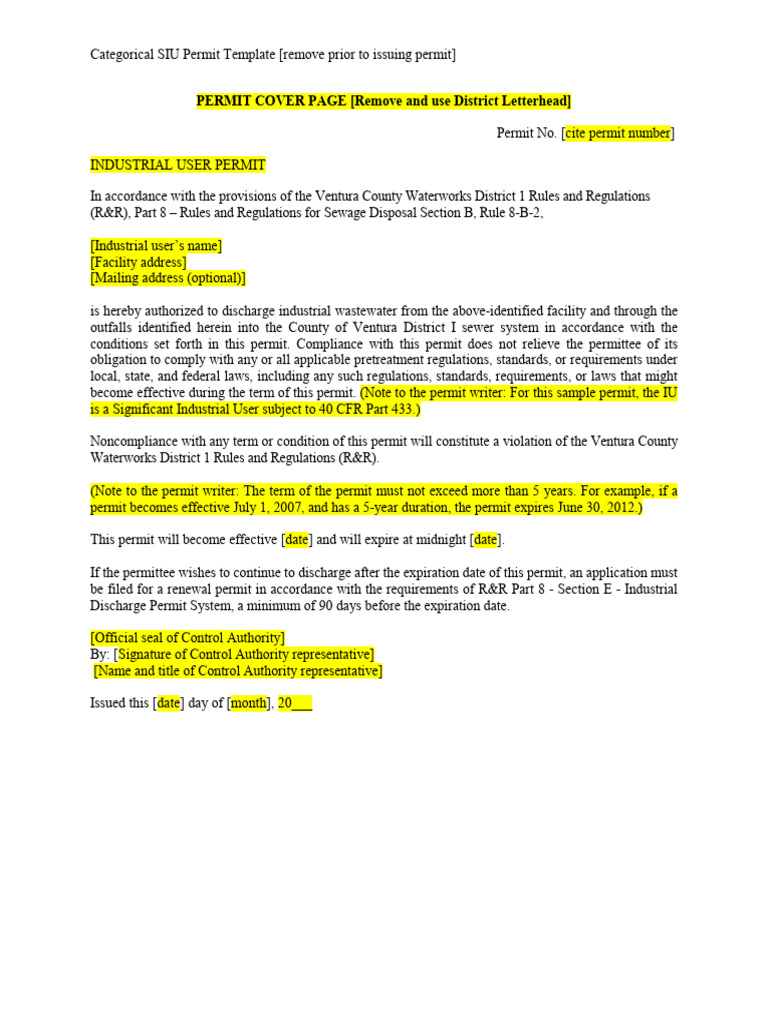 Permit - Template | PDF | Sewage Treatment | Water Pollution