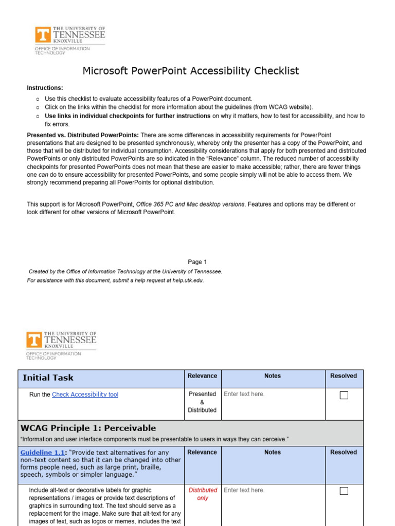 WCAG-Office-Powerpoint-Accessibility-Checklist | PDF | Microsoft Power Point | Accessibility