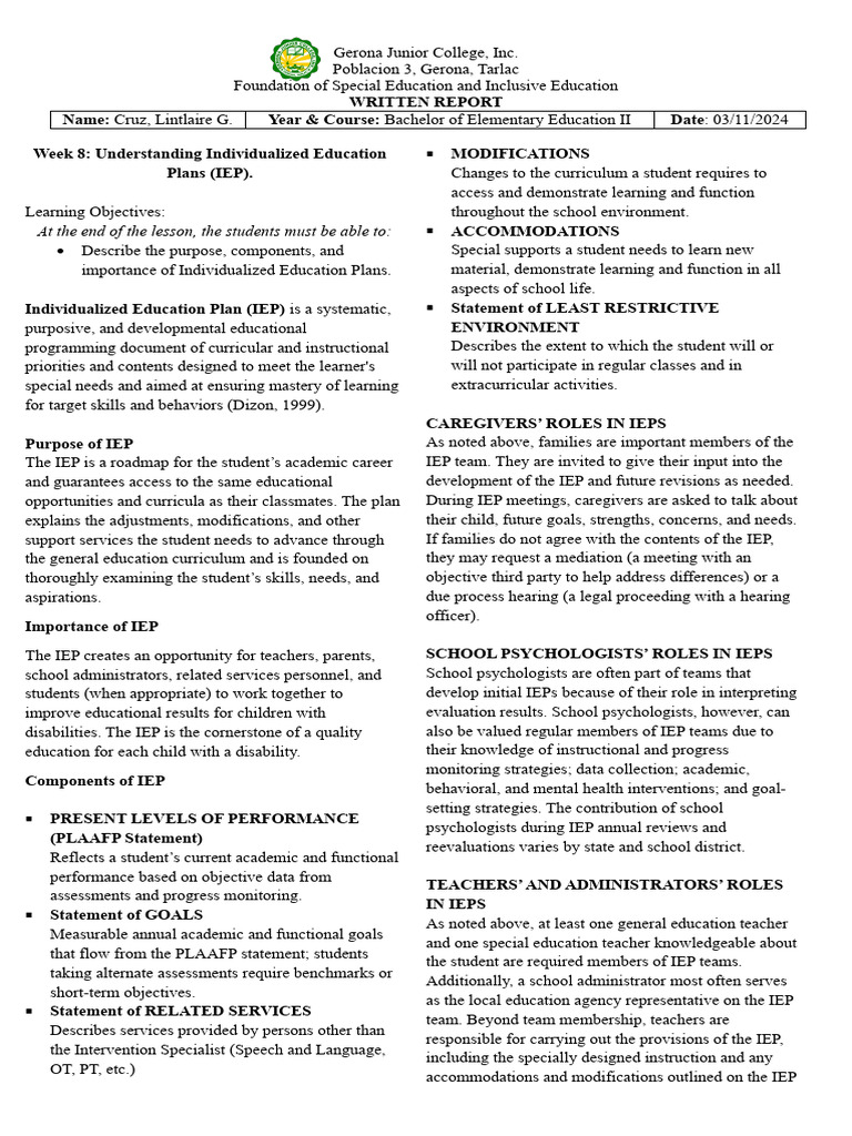 WR FLCT4 Midterms | PDF | Individualized Education Program | School ...