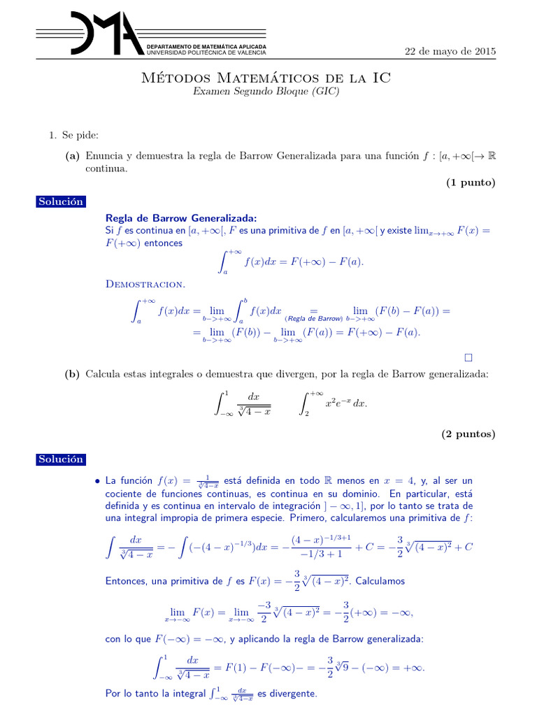 Examen B2 Resuelto 2015 | Descargar gratis PDF | Integral | Esfera