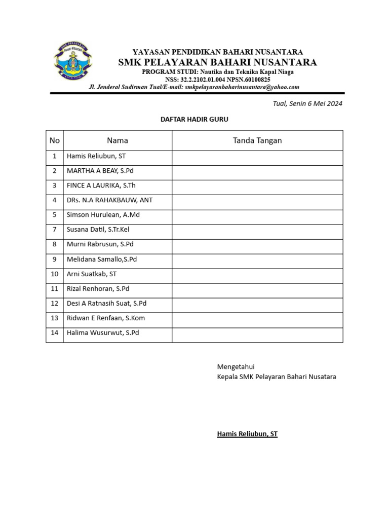 Daftar Hadir Guru | PDF