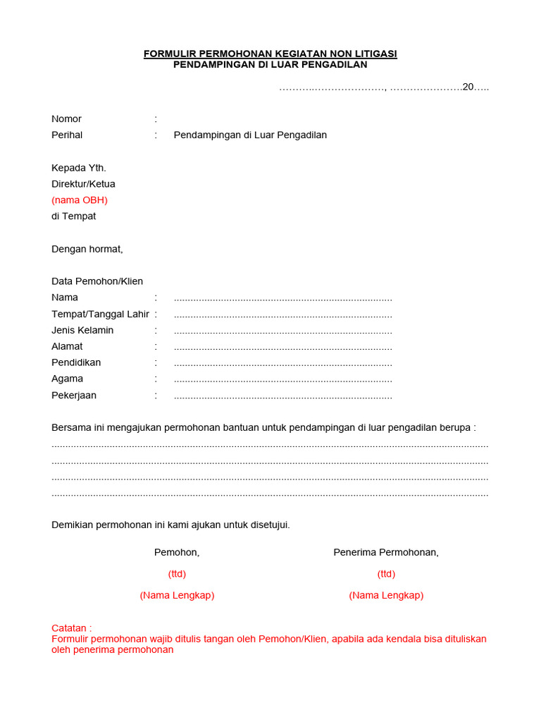 20. Draft Formulir Permohonan PLP | PDF