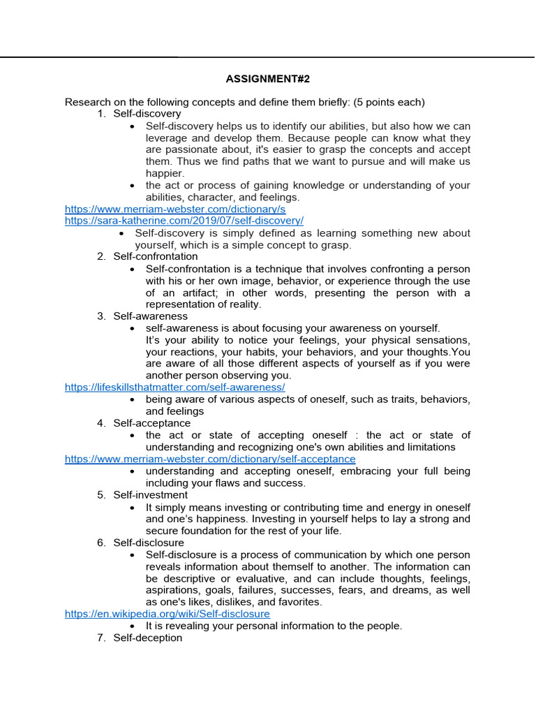 Assignment 2 | PDF | Self Esteem | Self Concept