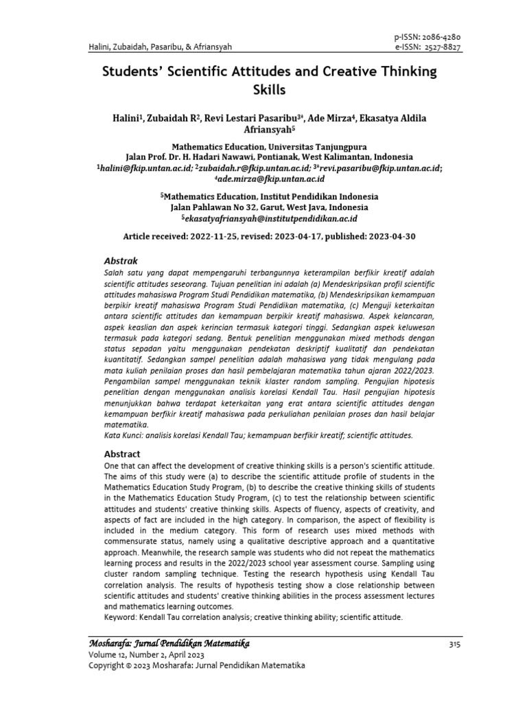 Students Scientific Attitudes and Creative Thinki | PDF | Creativity | Thought