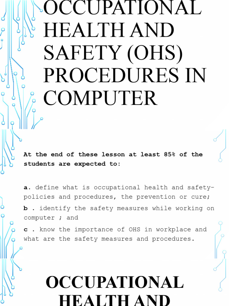 OCCUPATIONAL HEALTH AND SAFETY PROCEDURES IN COMPUTER - PPTM | Download Free PDF | Occupational ...
