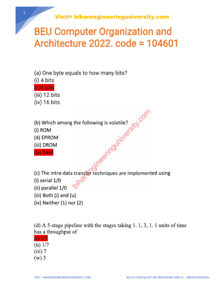 BEU Computer Organization 2022 Pyq Solution | PDF