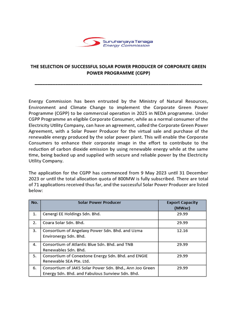 The Selection of Successful Solar Power Producer of Corporate Green ...