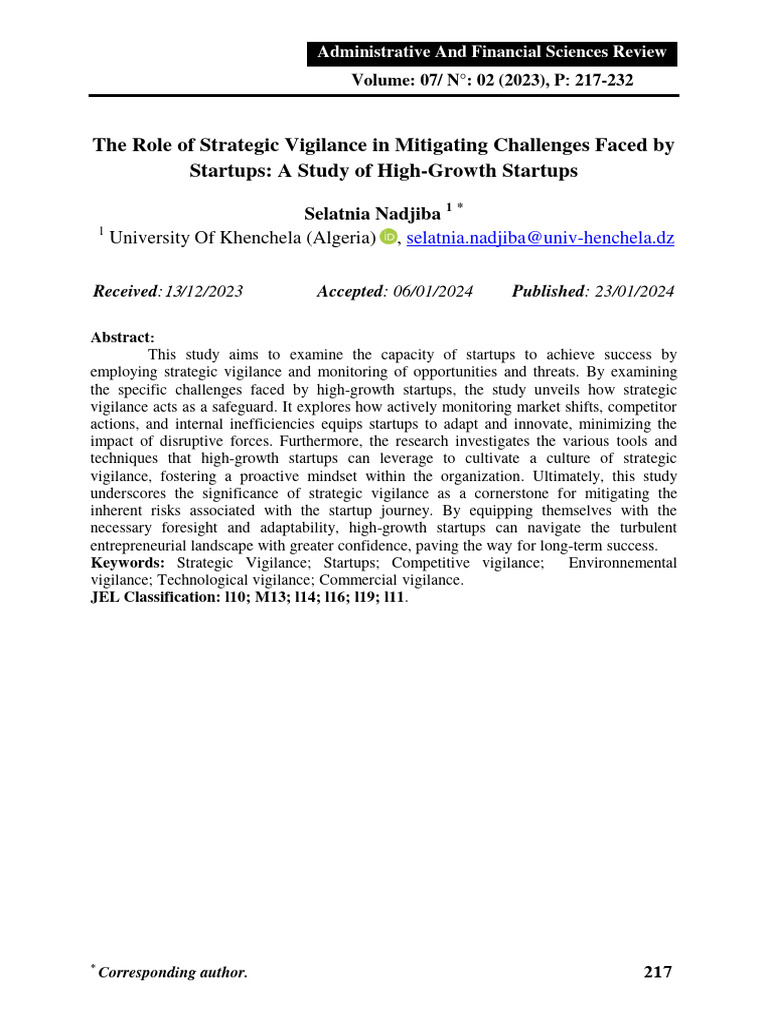 The Role of Strategic Vigilance in Mitigating Challenges Faced by Startups - A Study of High ...