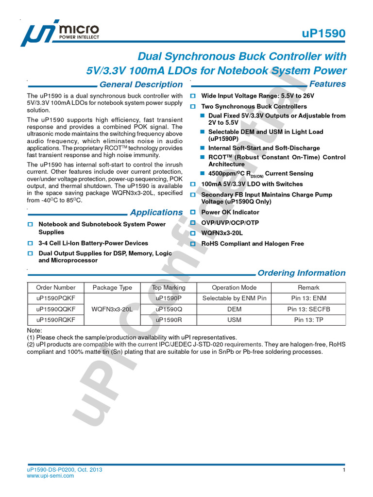 Confidential: Dual Synchronous Buck Controller With 5V/3.3V 100ma Ldos ...