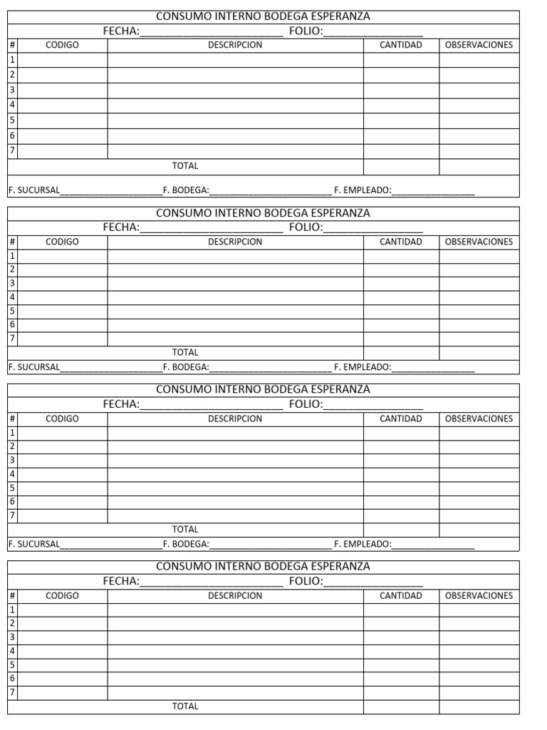 Formato Consumo Interno | PDF