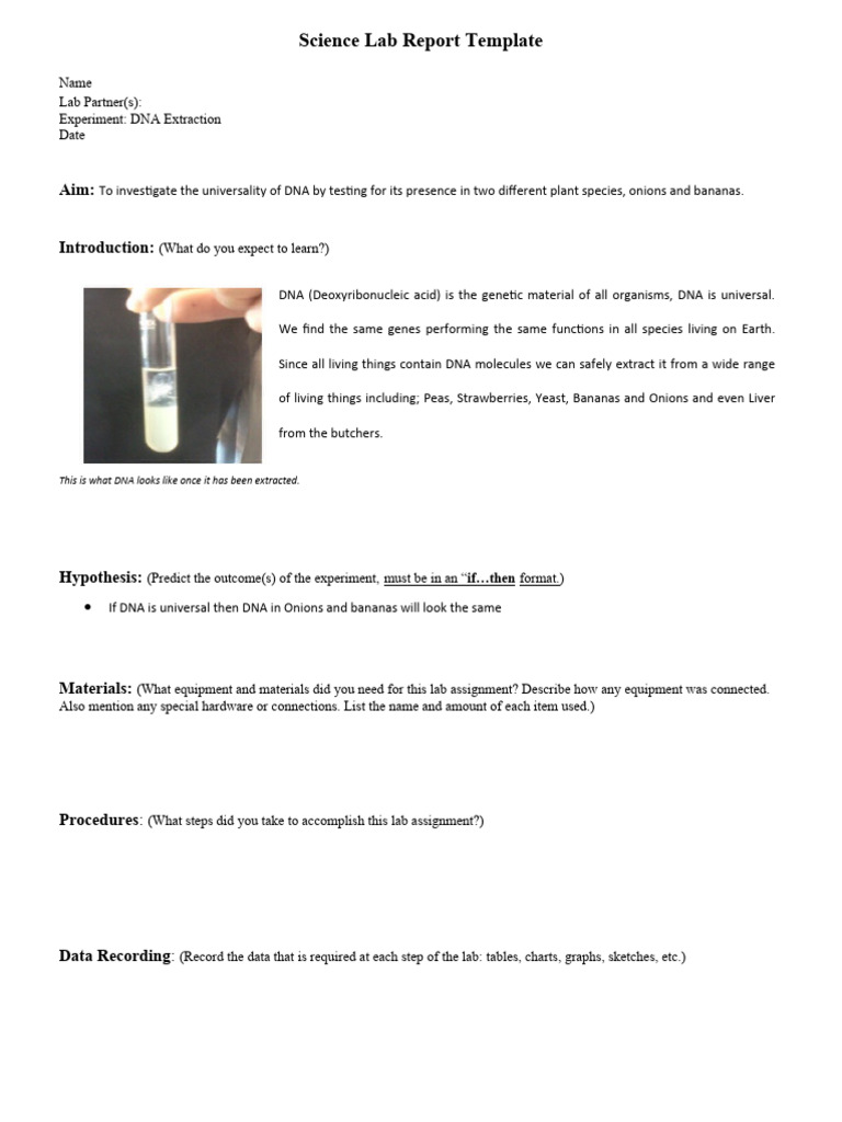 DNA Extraction Lab Report Template | PDF | Home & Garden | Wellness