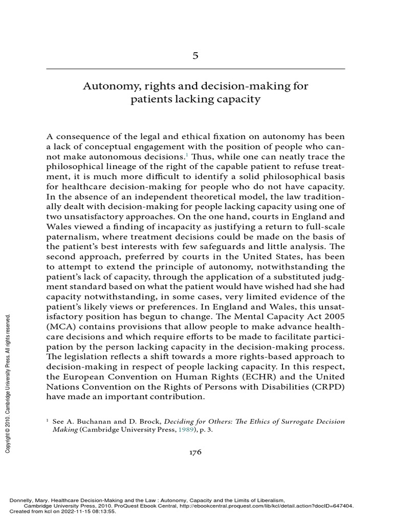 Healthcare Decision-Making and The Law Autonomy Ca... - (5 Autonomy ...