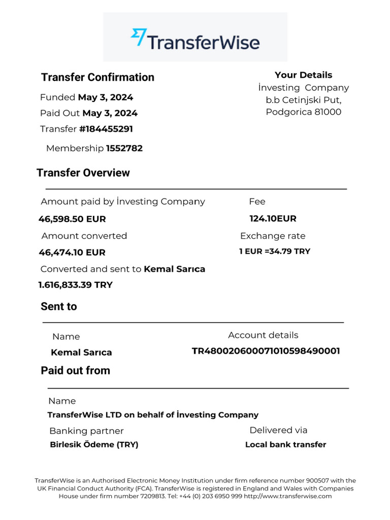 Transfer Confirmation | PDF