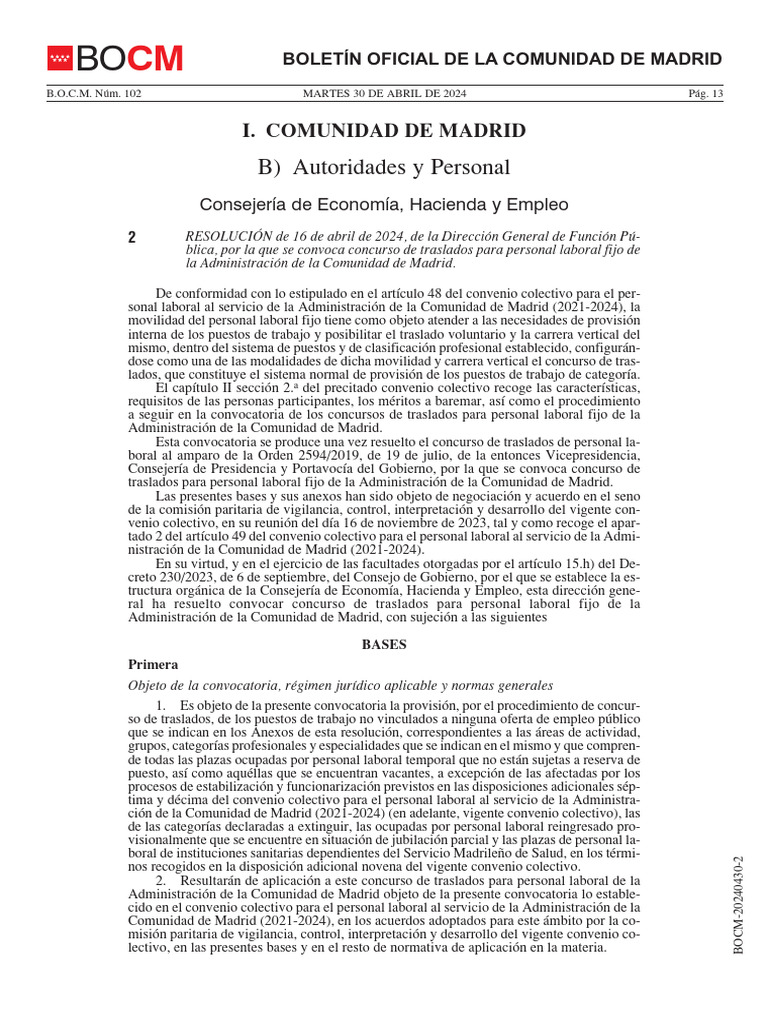 Bocm 20240430 2 | Descargar gratis PDF | Empleo | Justicia