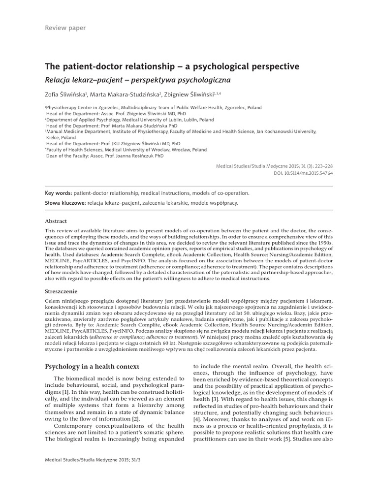 Patient-Doctor Dynamics | PDF | Health Care | Psychology