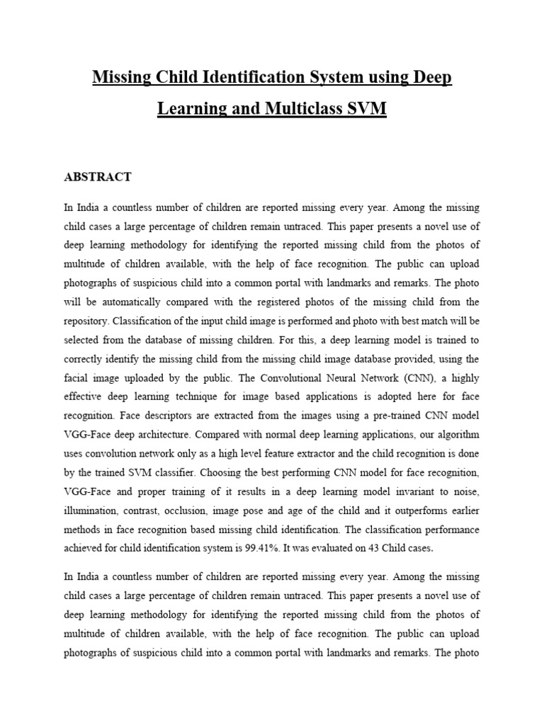 Missing Child Identification System | Download Free PDF | Deep Learning ... Missing Child Identification System | Download Free PDF | Deep Learning ...