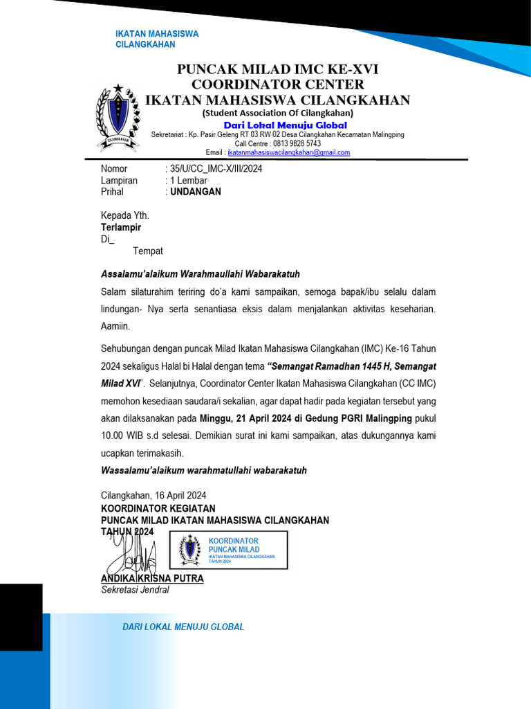 Undangan Okp-Ormawa - Puncak Milad Imc Xvi | PDF | Sains & Matematika