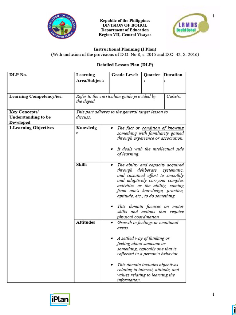 DEPED-iPLAN guide | PDF | Learning | Psychological Concepts