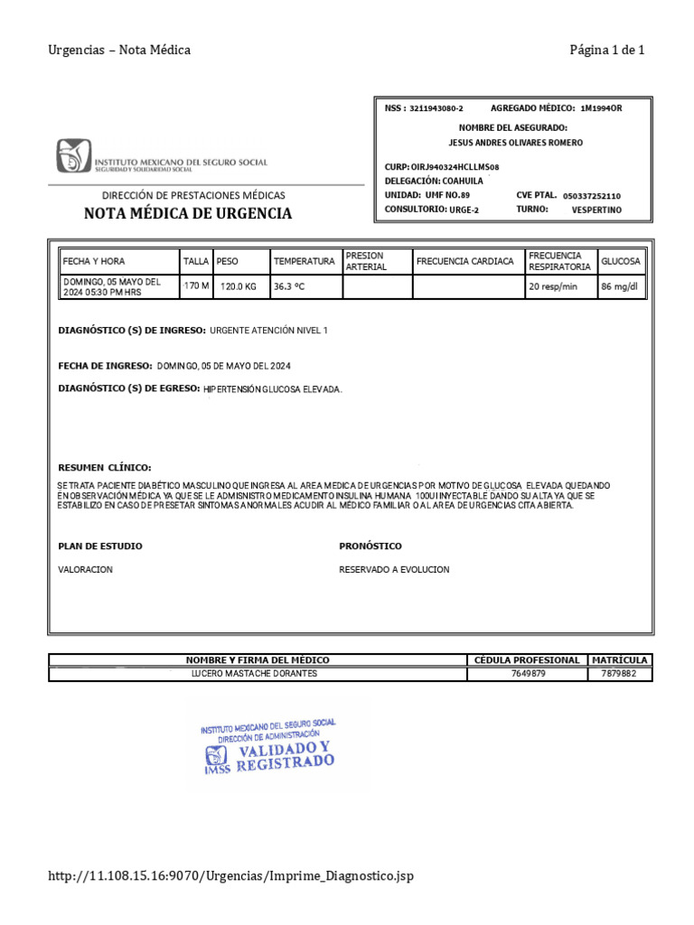 Nota Médica de Urgencias 2022-2024 | PDF | Enfermedades y trastornos ...
