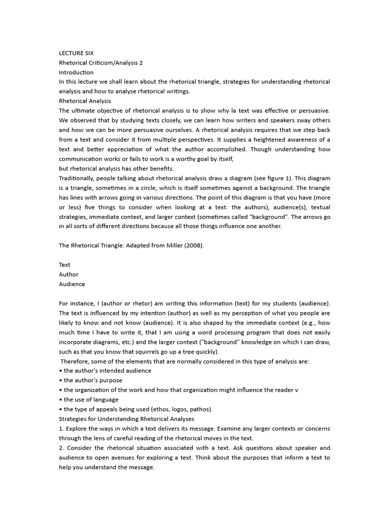 Rhetorical Criticism and Analysis (Lecture Six) | PDF | Rhetoric | Logos