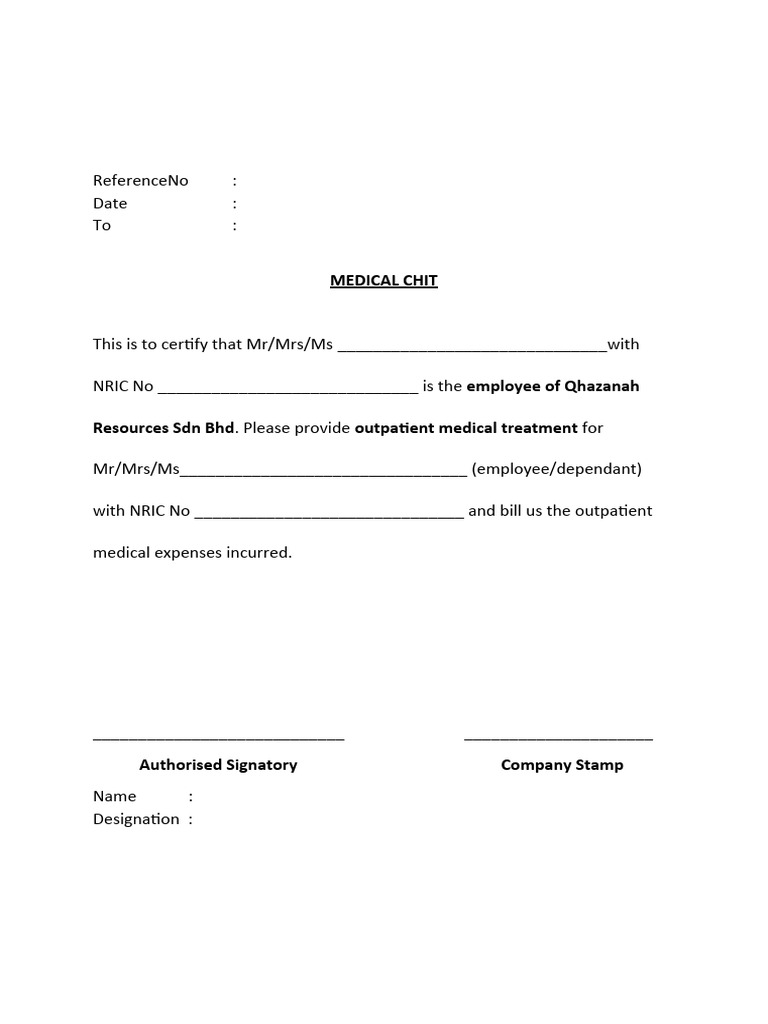 Medical Chit Form | PDF