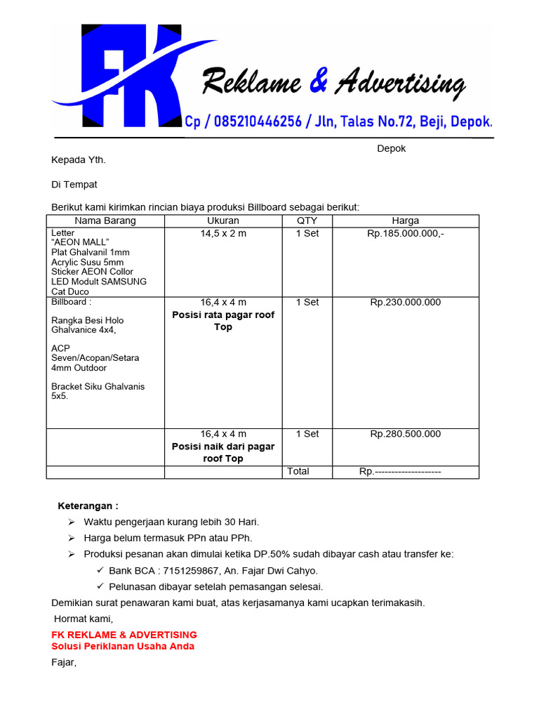 Surat Penawaran (Rab) | PDF