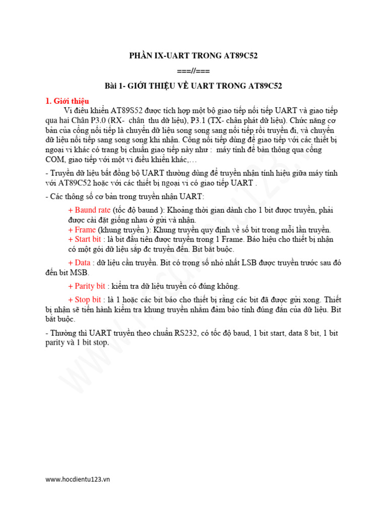 Bài 1-Giới thiệu UART trong AT89C52 | PDF