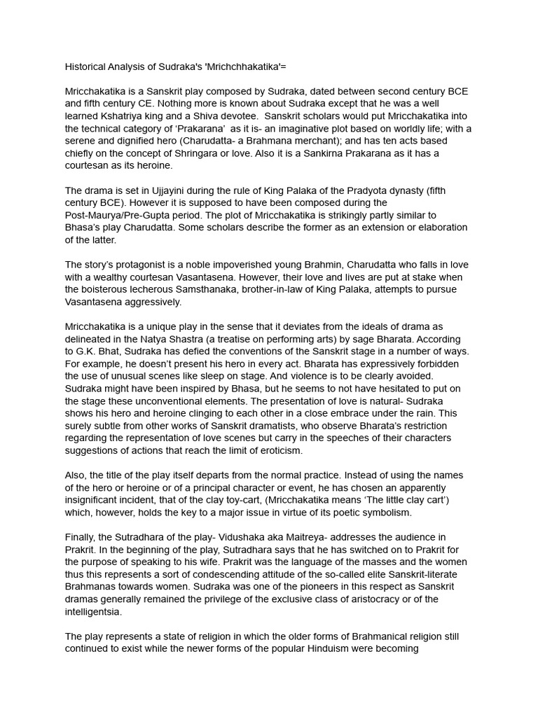 Historical Analysis of Sudraka's 'Mrichchhakatika' | PDF | Classics