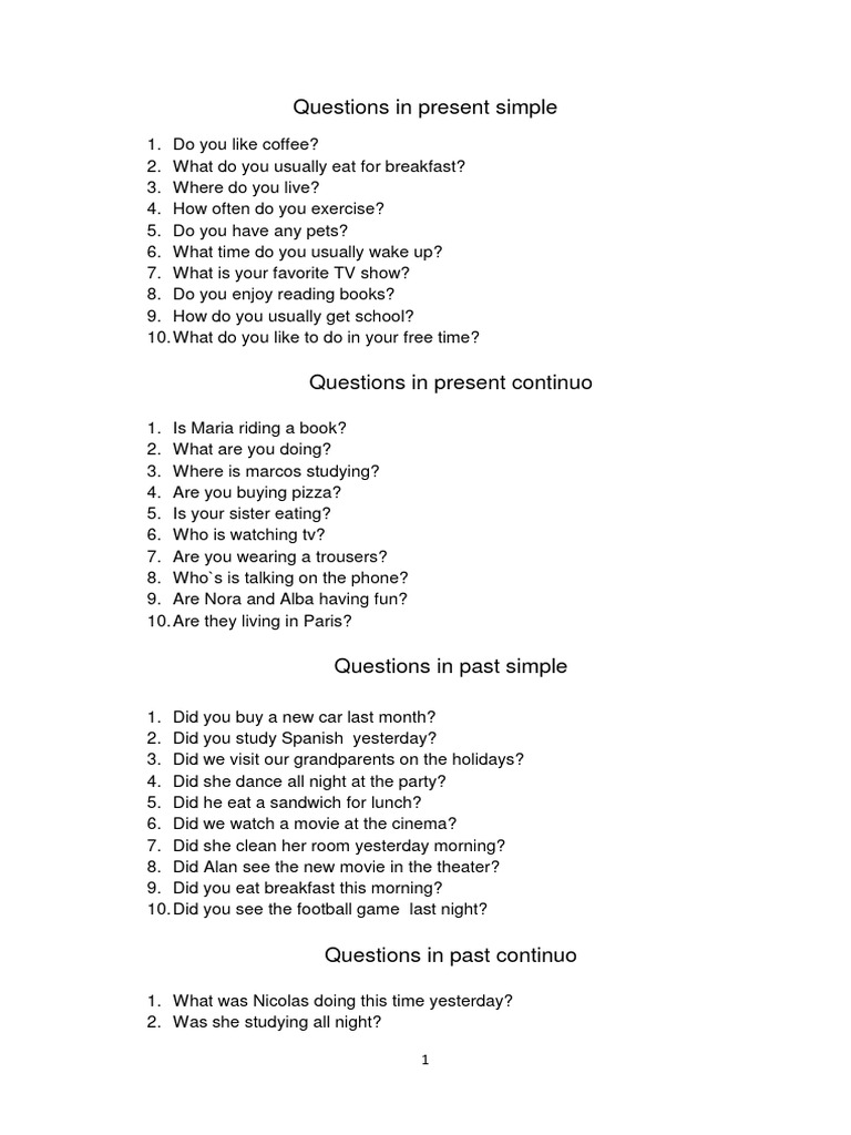 Questions Tiempos Verbales | PDF