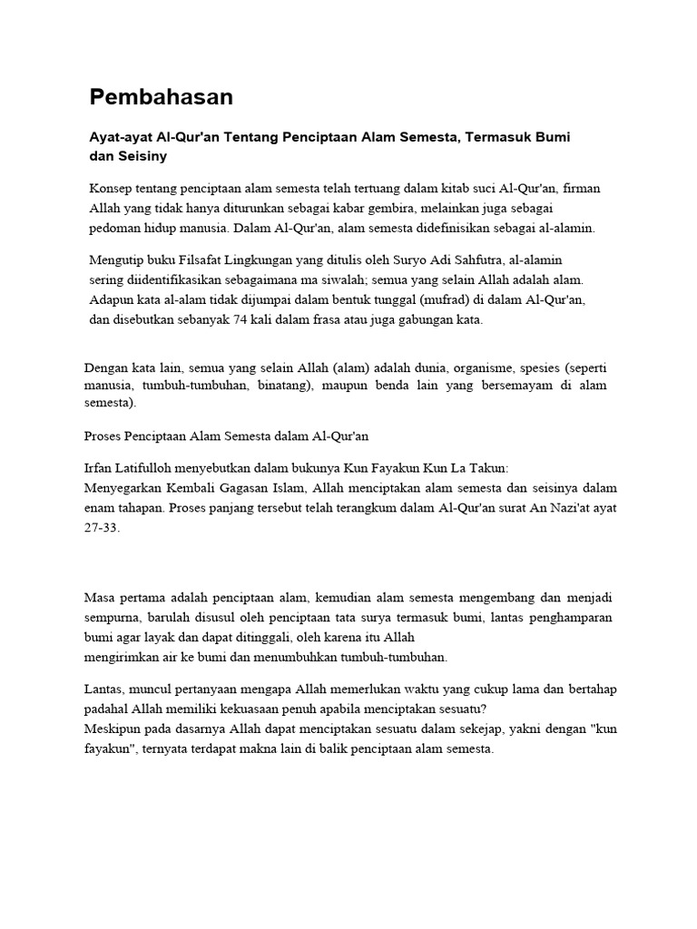 Isi Makalah Tafsir Ayat2 Dan Syarah Hadist Tentang Manusia Dan Alam Semesta | PDF