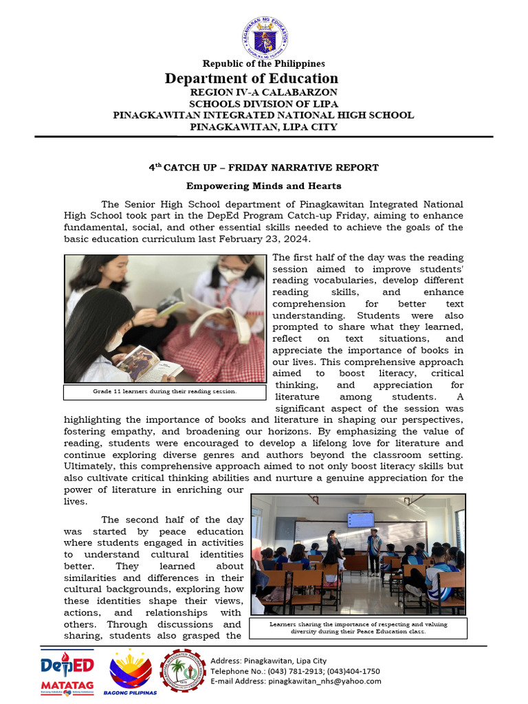 narrative report WEEK-4-CATCH-UP-FRIDAY | PDF | Literacy | Human Communication