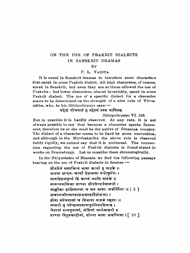 ON THE USE OF PRAKRIT DIALECTS IN SANSKRIT Dramas | PDF | History ...