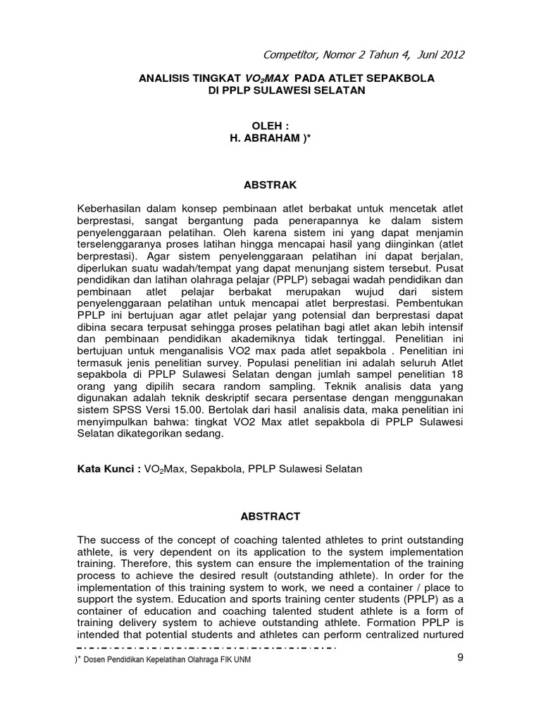 Hasil Vo2maks PPLP Sulsel | PDF