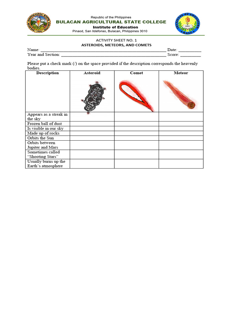 Astronomy Activity Sheet | PDF | Solar Eclipse | Galaxy