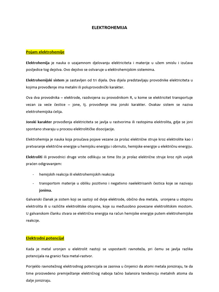 ELEKTROHEMIJA, Galvanski Članak | PDF