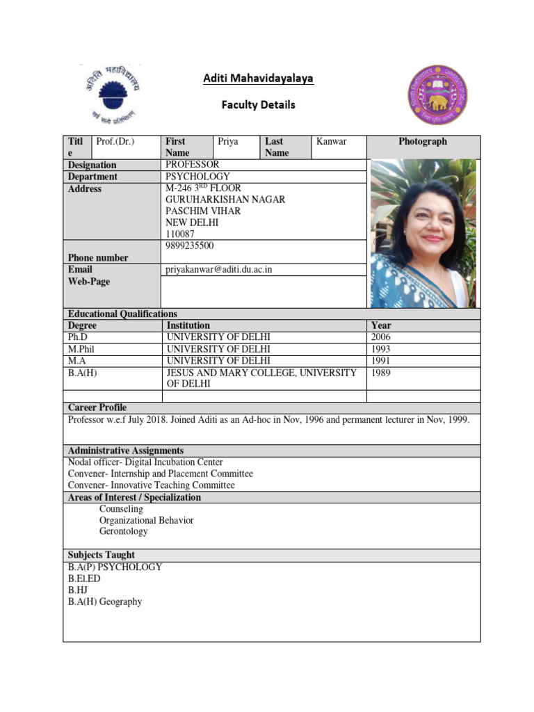 Prof. Priya Kanwar: Psychology Expert | PDF | Psychotherapy | Psychology